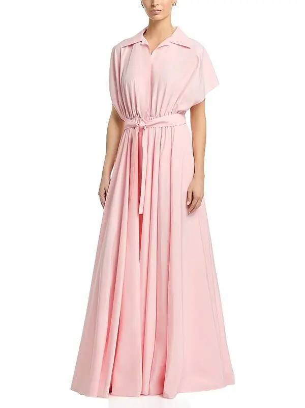 Norma Kamali Boyfriend Neck Shirt Flared Gown - Ballet Pink
