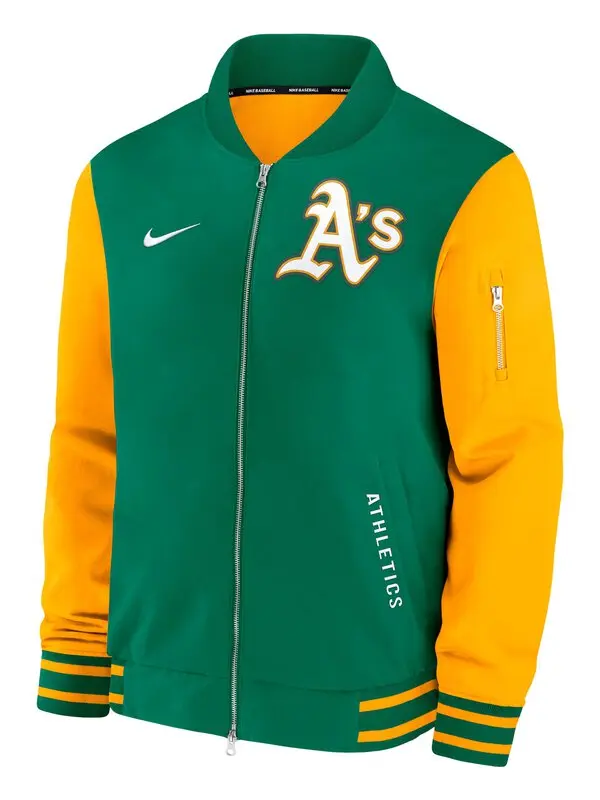 Nike Athletics Authentic Collection Dugout Mlb Full-zip Bomber Jacket - Green