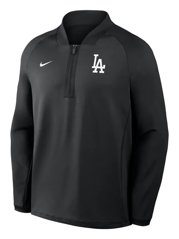 Nike Los Angeles Dodgers Authentic Collection Dri-fit Mlb 1/2-zip Long-sleeve Top - Black