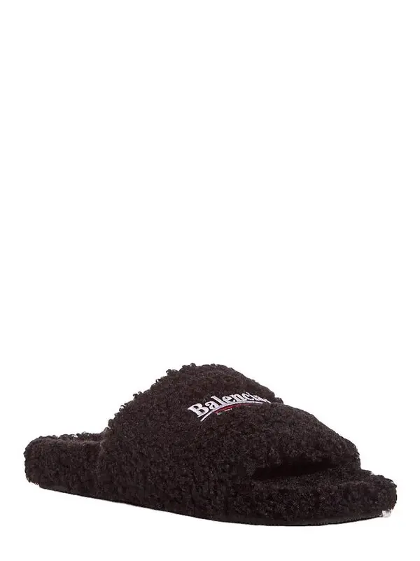 Balenciaga Faux Fur Slide Sandals - Nero/rouge