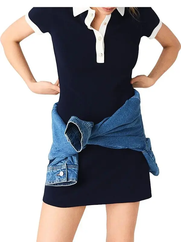 Maje Contrast Trimmed Polo Shirt Dress - Navy