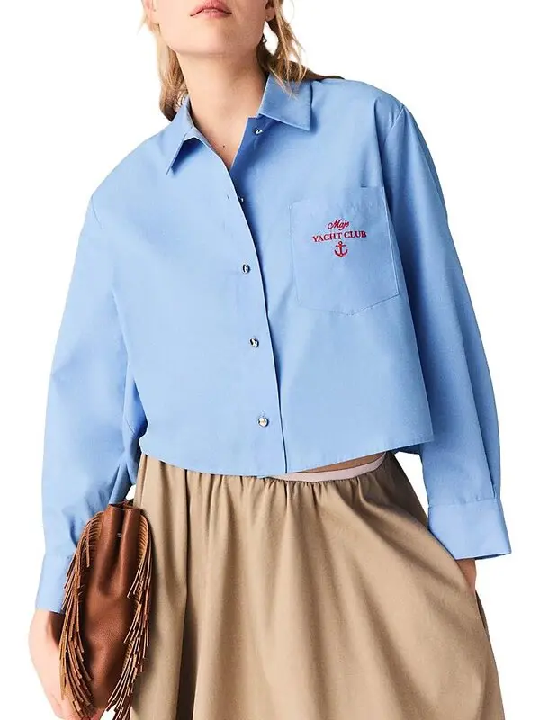 Maje Embroidered Shirt With Pleated Back - Blue