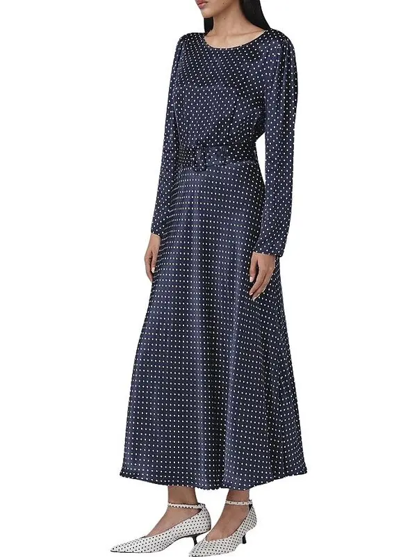 GHOST LONDON Sophia Polka Dot Belted Midi Dress - Navy Spot