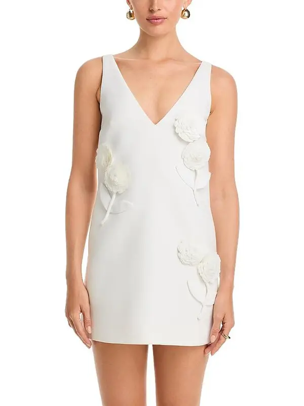 SELF-PORTRAIT Crepe Flower Embellished Mini Dress - White