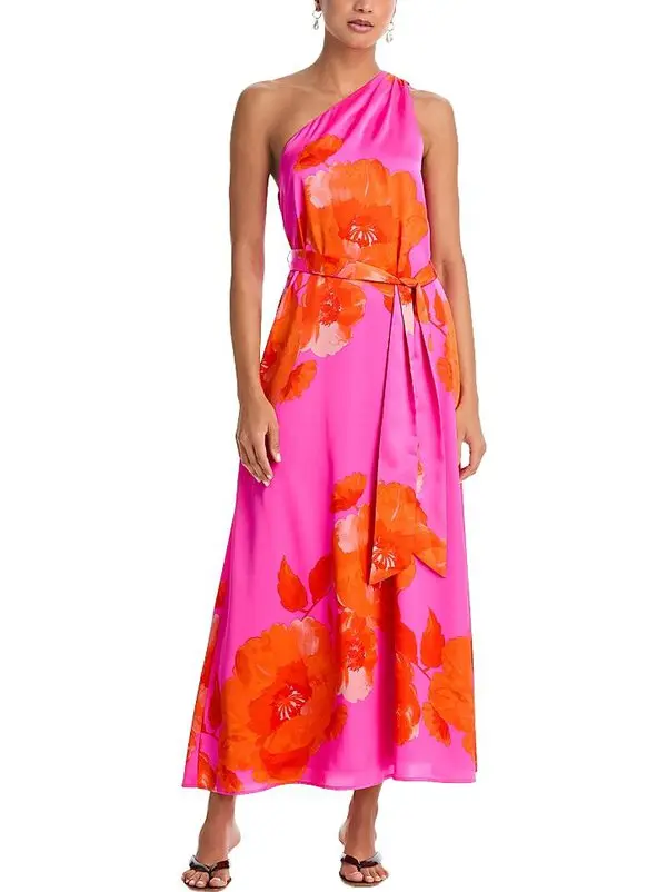 Aqua One-shoulder Maxi Dress - Pink/orange