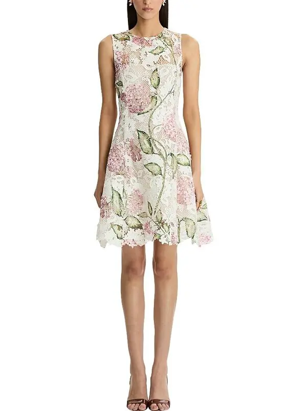 Oscar De La Renta Mesh 3d Floral Dress - Pink/white