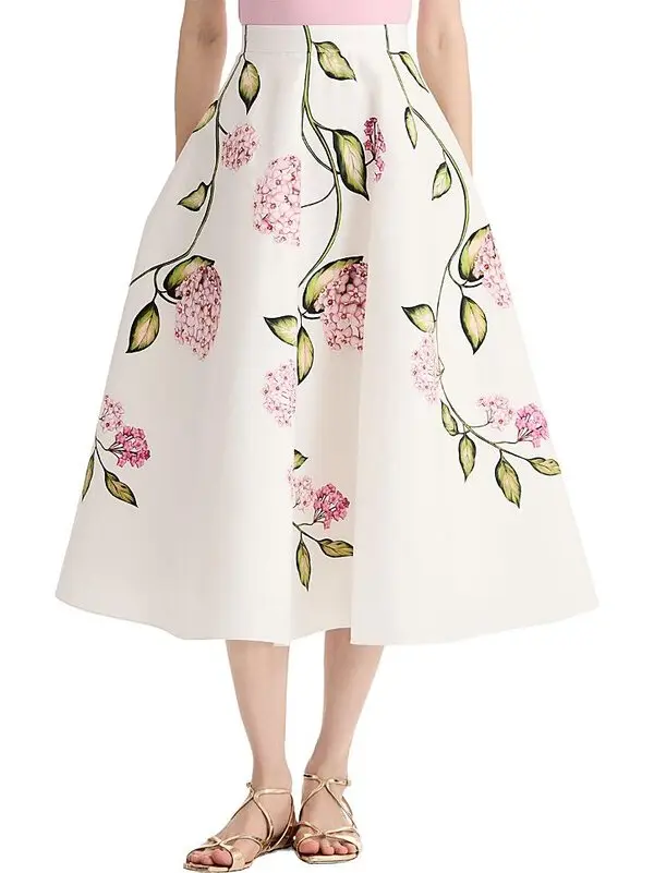 Oscar De La Renta Floral Poplin Skirt - Pink/white