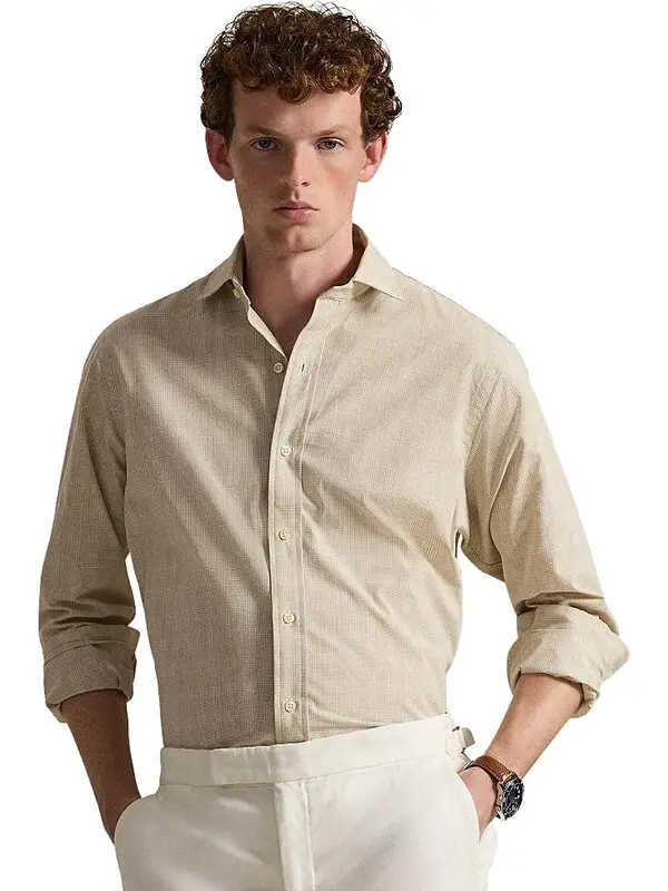 Polo Ralph Lauren Classic Fit Glen Plaid Poplin Shirt - Beige/white