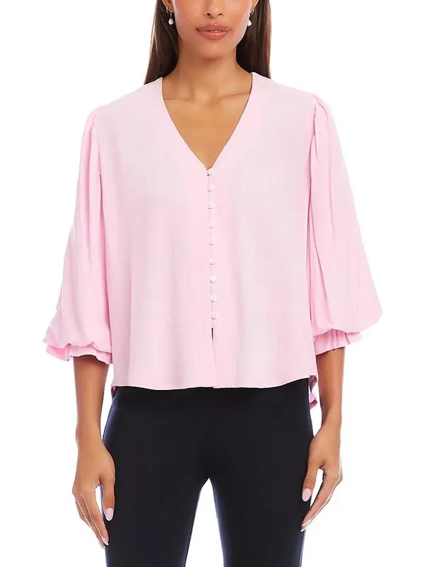 Karen Kane Layered Sleeve Shirred Blouse - Pink