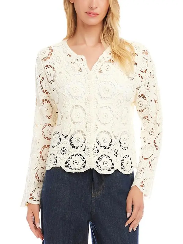 Karen Kane Crocheted Soft Jacket - Cream