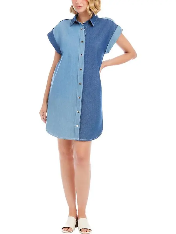 Karen Kane Cap Sleeve Shirt Dress - Denim