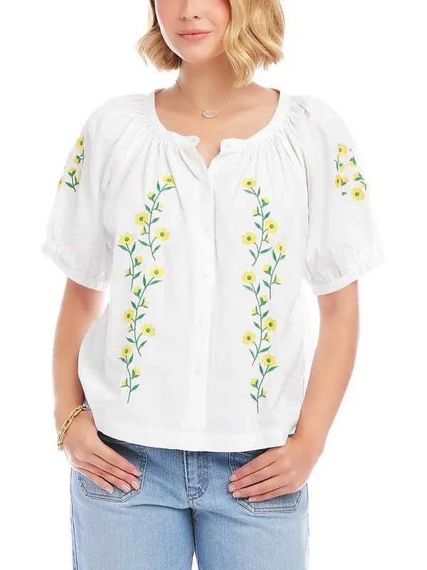 Karen Kane Embroidered Peasant Blouse - Off White