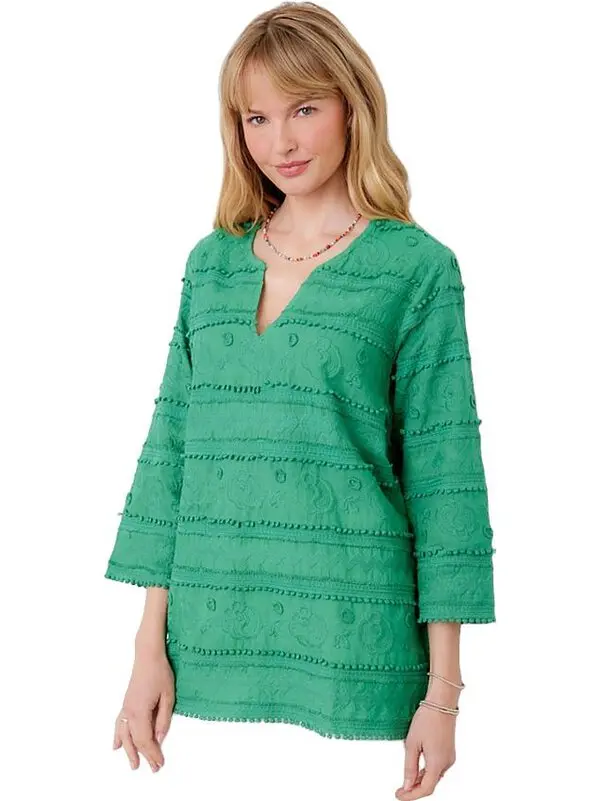 Karen Kane Embroidered Pom Pom Tunic - Green