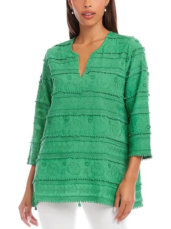 Karen Kane Embroidered Pom Pom Tunic - Green