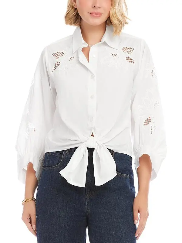 Karen Kane Embroidered Tie-front Blouse - Off White