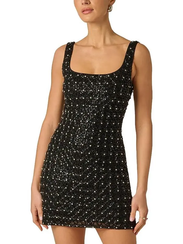 Adrianna Papell Piper Beaded Mini Dress - Black