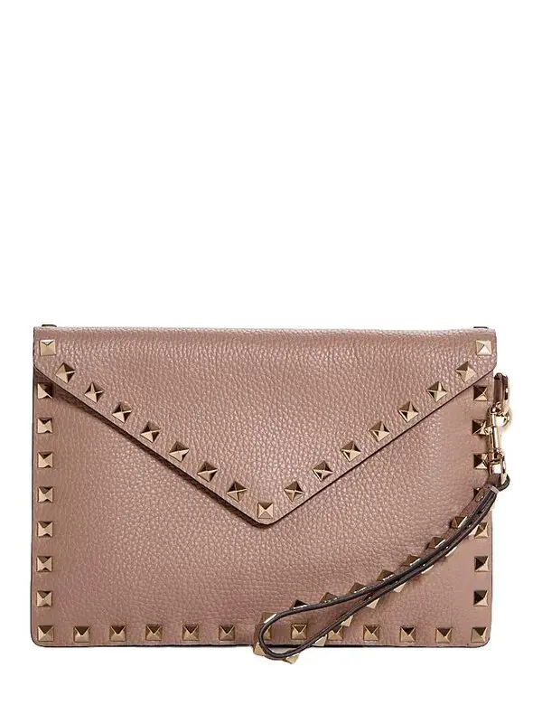 Valentino Garavani Rockstud Leather Envelope Pouch - Poudre