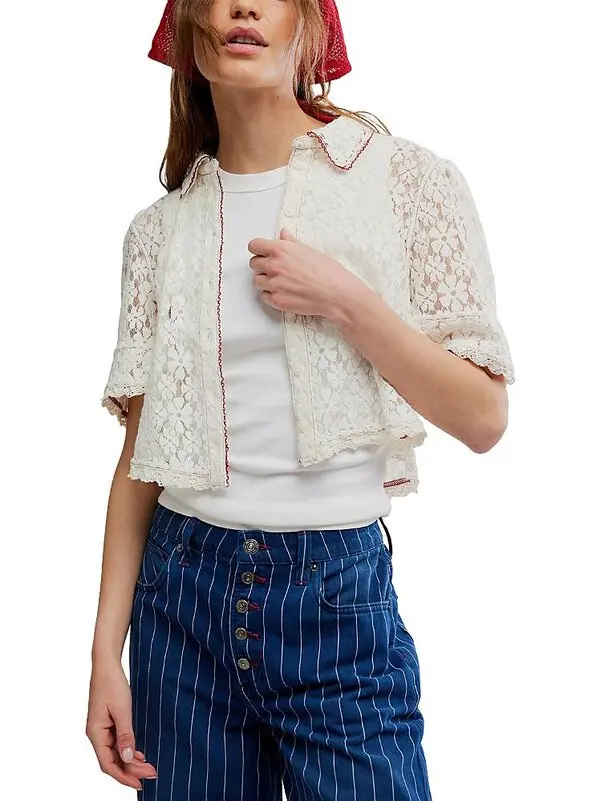 Free People Mannie Lace Button-down Shirt - Whisper White