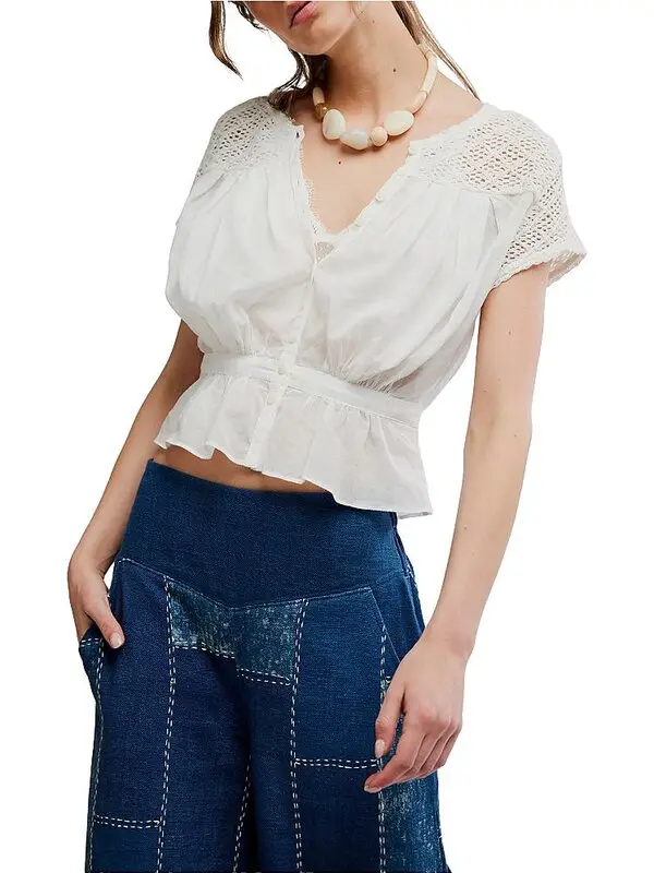 Free People Gemma Embroidered Top - Clean Ivory