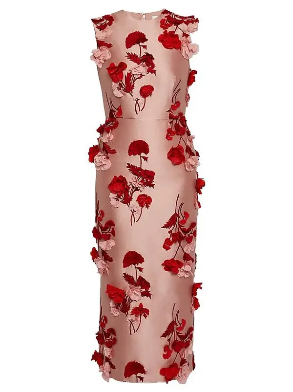 Erdem Floral Embroidered Mikado Midi Dress - Blush