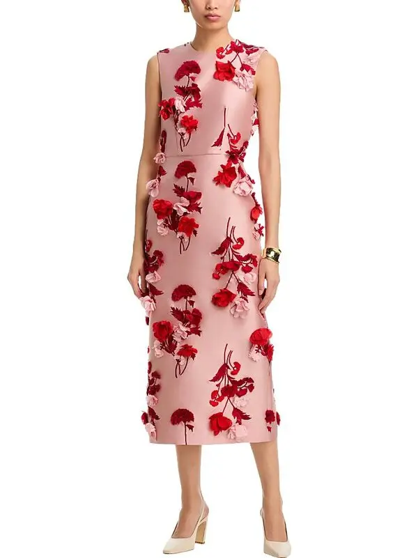 Erdem Floral Embroidered Mikado Midi Dress - Blush