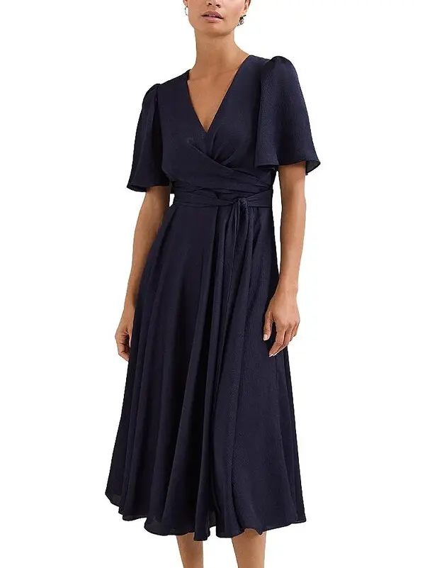 PHASE EIGHT Petites Abbie Textured Wrap Dress - Navy