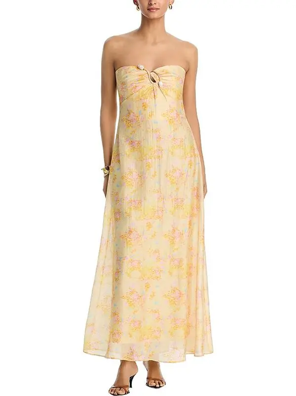 Bardot Amina Strapless Maxi Dress - Yellow Floral