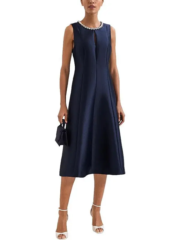 PHASE EIGHT Judy Satin Jeweled Dress - Navy