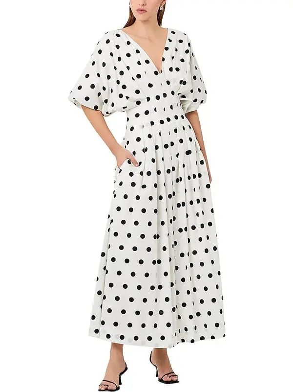 NICHOLAS Vicky Polka Dot Midi Dress - White / Black Polka Dot
