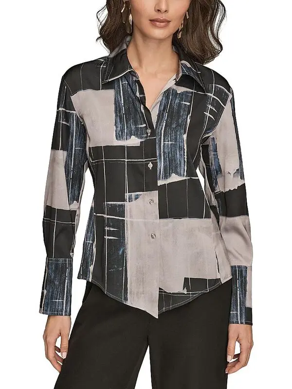 Donna Karan New York Long Sleeve V-neck Blouse - Vapor Multi