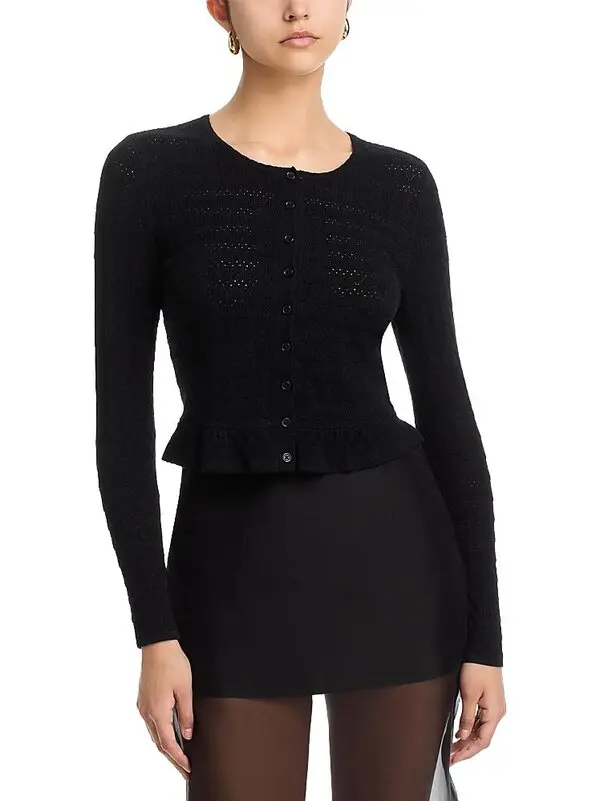 Aqua Pointelle Cardigan Sweater - Black