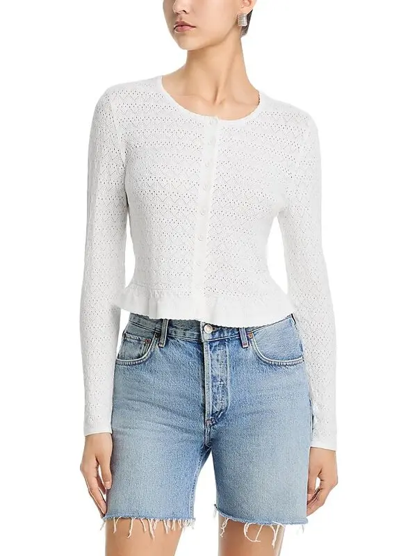 Aqua Pointelle Cardigan Sweater - White