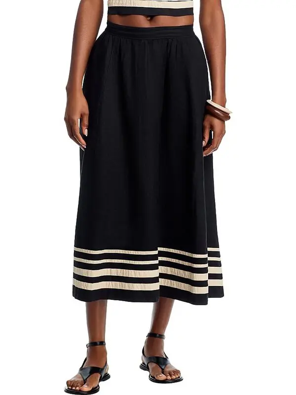 Xirena Lucille Linen Striped Skirt - Black