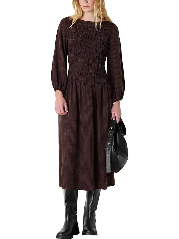 Whistles Checked Shirred Dress - Brown/multi