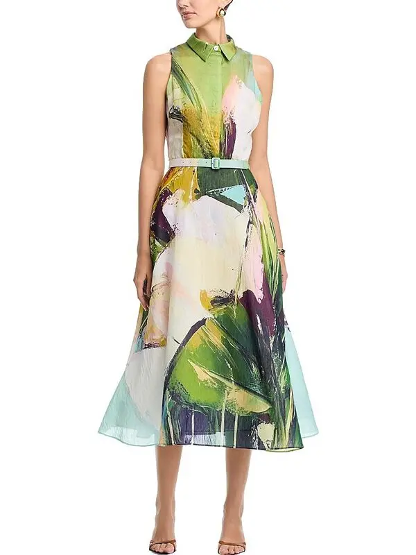Rickie Freeman For Teri Jon Abstract Print Sleeveless Shirt Dress - Green Multi