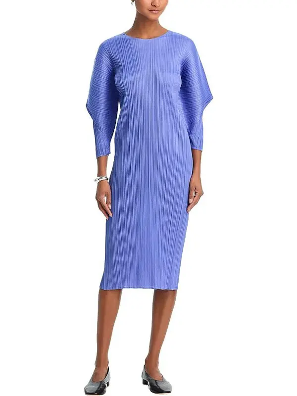 Issey Miyake Skyline Draped Sleeve Midi Dress - Steel Blue