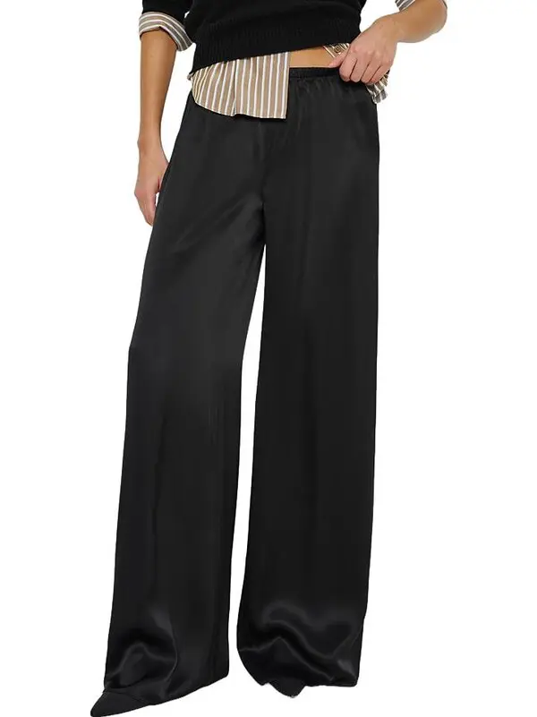 REFORMATION Low Rise Silk Wide Leg Pants - Black