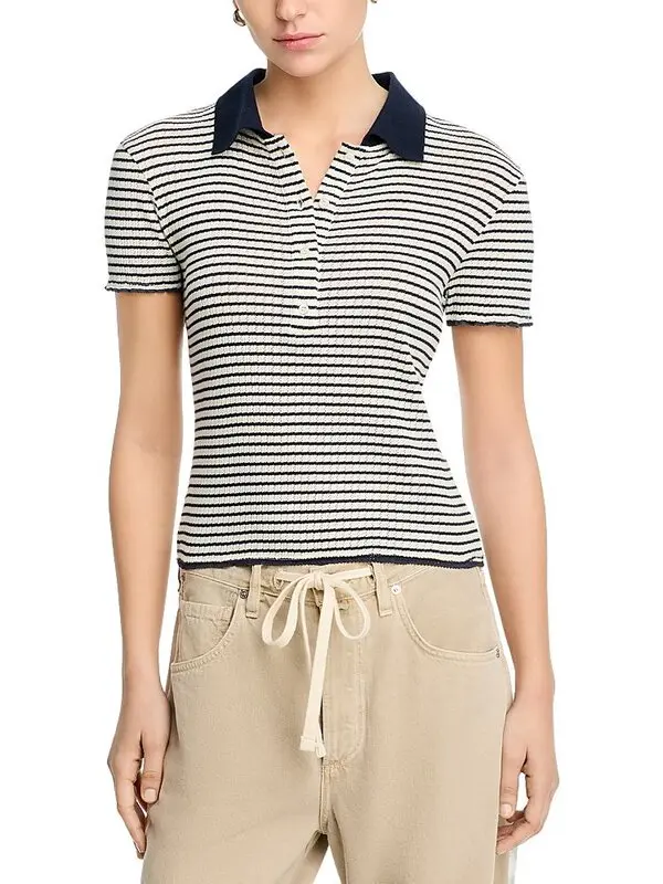 FRAME Pointelle Knit Polo Shirt - Navy Multi