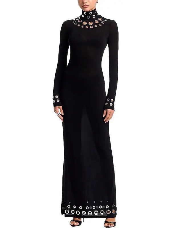 Rabanne Grommet Mock Neck Gown - Black