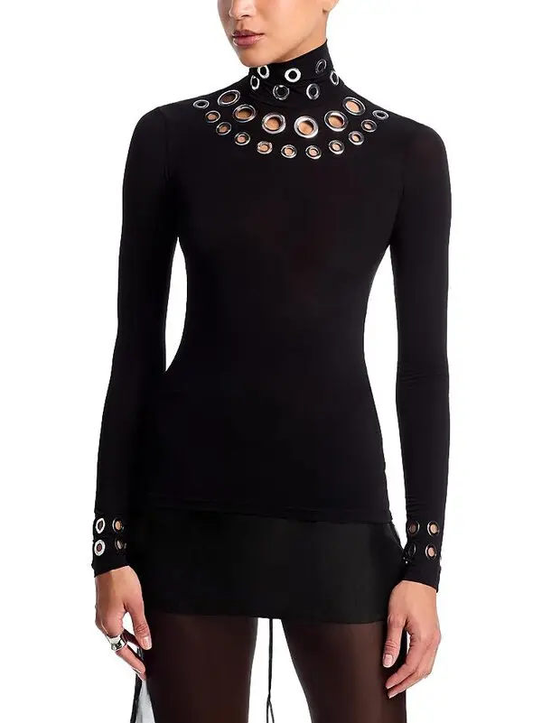 Rabanne Embellished Mock Neck Top - Black