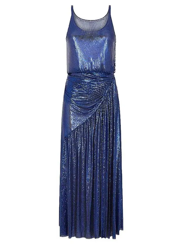 Rabanne Draped Pleated Chainmail Mesh Dress - Blue
