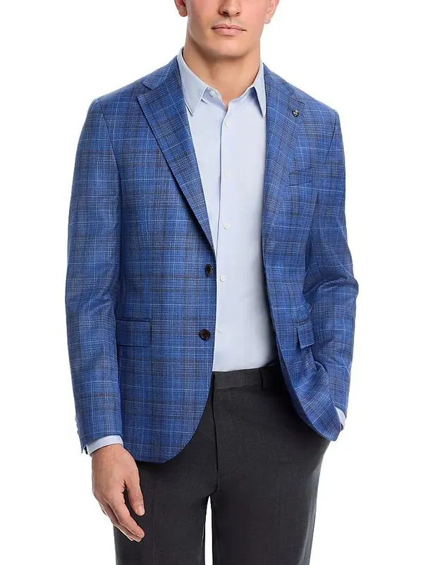 JACK VICTOR Midland Textured Plaid Sport Coat - Mid Blue/ Brown