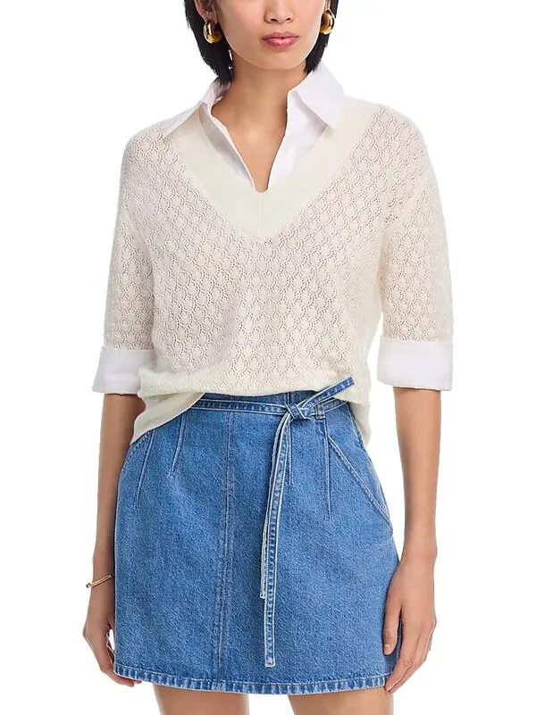 Tanya Taylor Esme Pointelle Knit Top - Cream