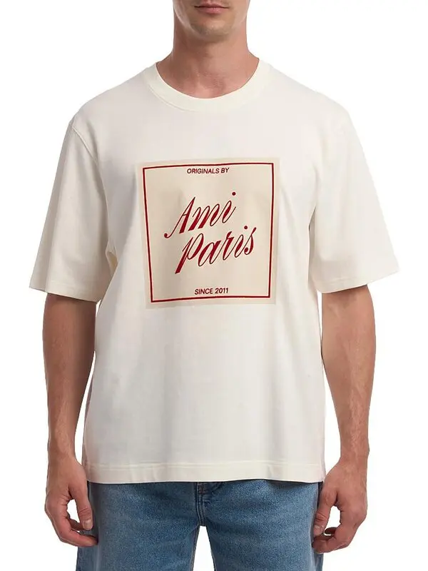 Ami Boxy Fit Short Sleeve Tee With Signature Print - Blanc Creme