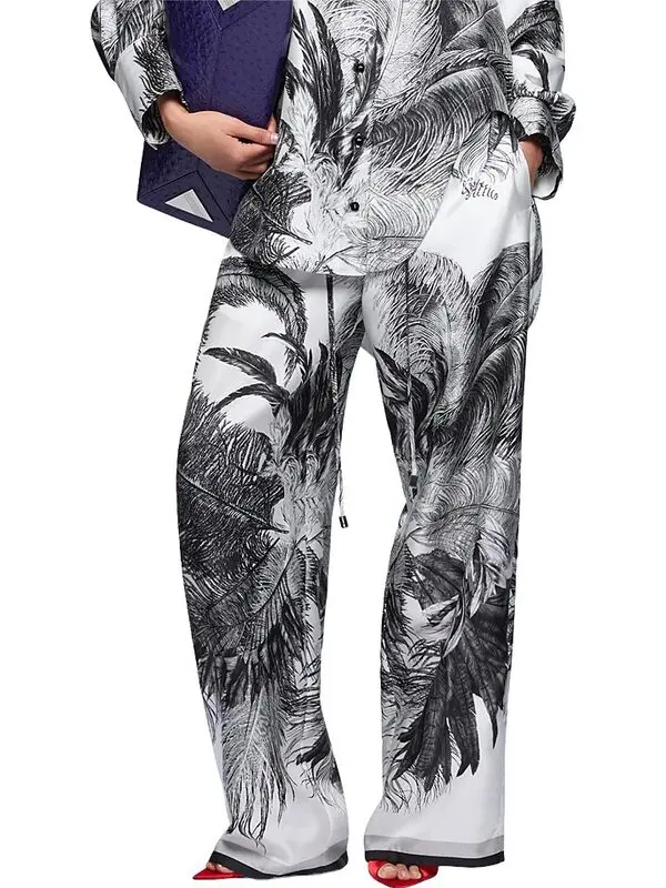 Attico Silk Pants - White Black