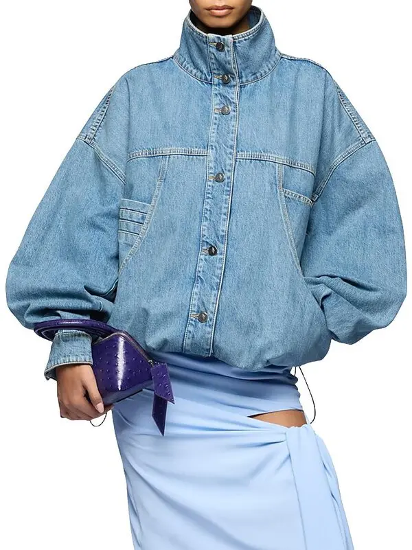 Attico Denim Bomber Jacket - Sky Blue