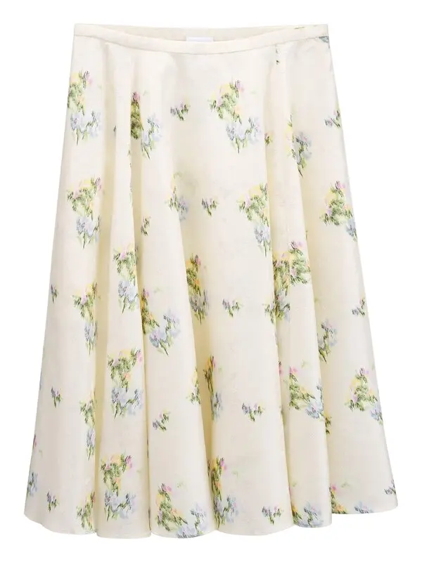 Dior Mid-length Flared Skirt - Ecru Multicolor Dior Secret Garden Silk Twill