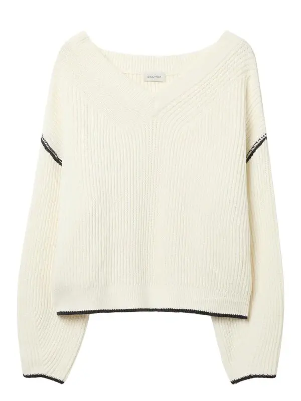 HOUSE OF DAGMAR Relaxed V-neck Knit - White