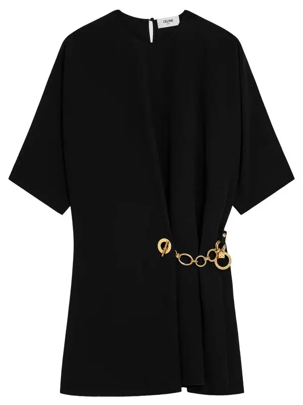 Celine Wrap Dress With Gold Metal Charms - Black