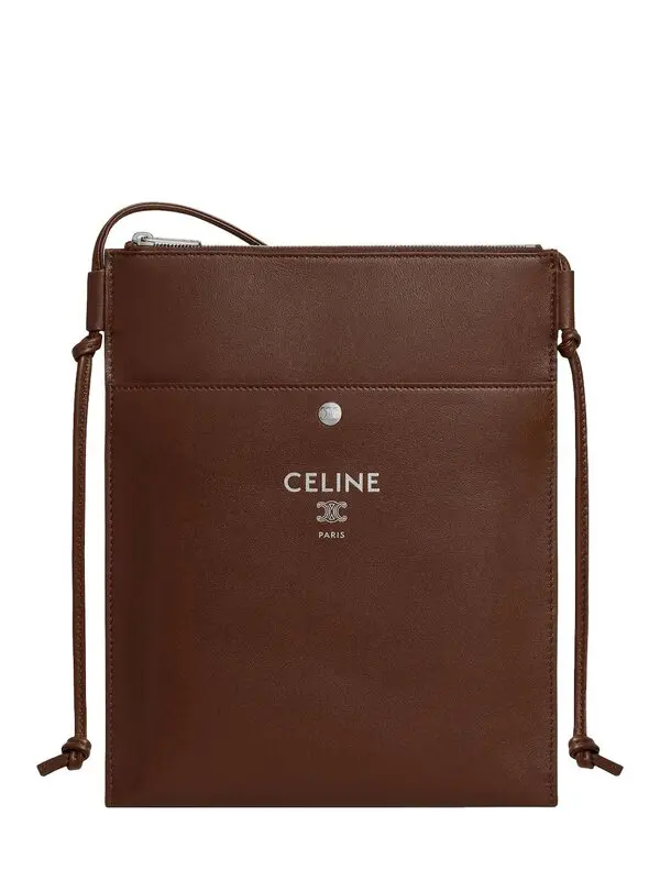 Celine Leather Crossbody Bag With Logo - Brown